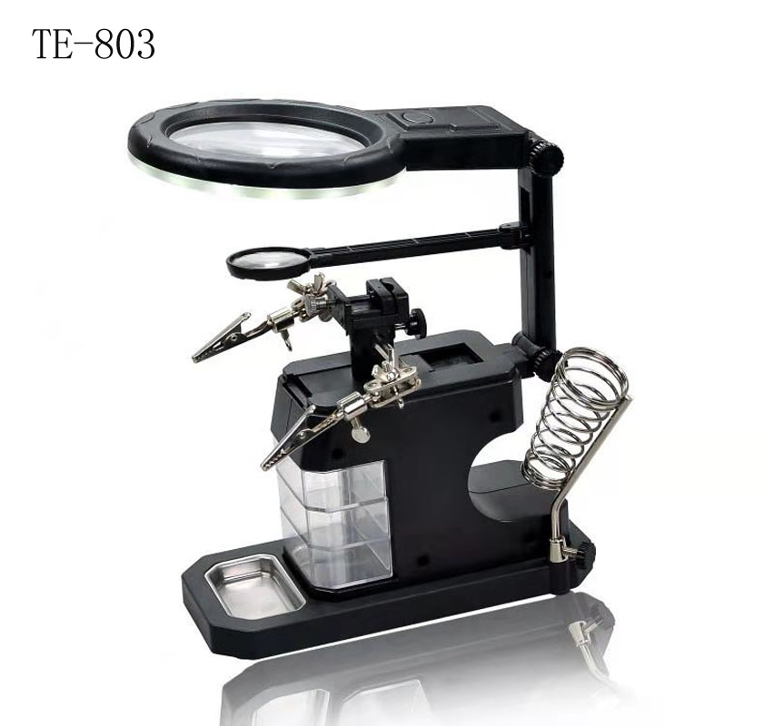 3rd Helping Hand Clip Clamp LED Magnifying Glass Soldering Iron Stand ...